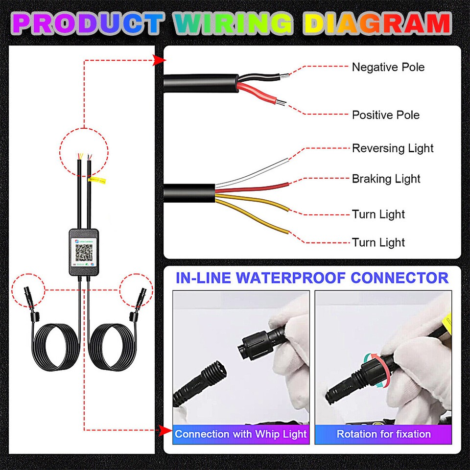 2x 1ft RGB LED Whip Spiral Lights Antenna 120 LED for ATV UTV Can ...