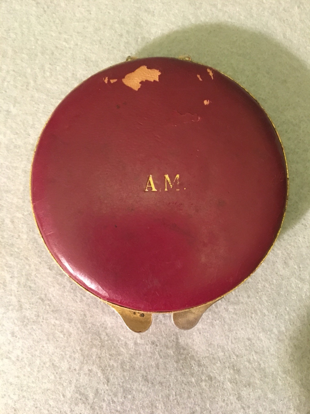 Stunning 3” Vintage Mid-Century Leather & Brass Mirror Powder Snap ...