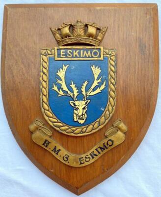 Vintage HMS ESKIMO Hand Painted Royal Navy Ship Badge Crest Shield ...