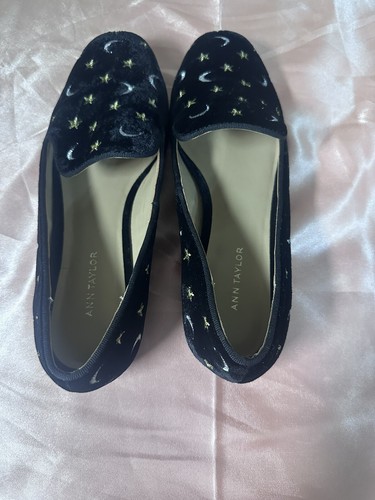 Ann Taylor Embroidered Moon & Star Smoking Slippers Velvet Black Size 5 ...