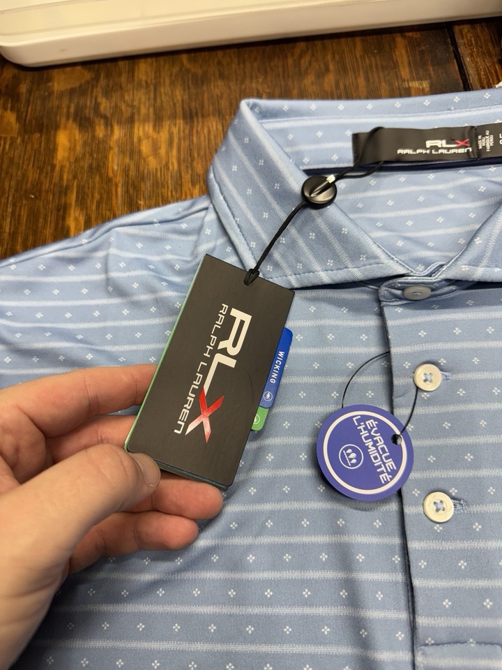 NWT RLX Ralph Lauren Performance Golf Wicking Stretch Blue Polo L 10/15 | eBay