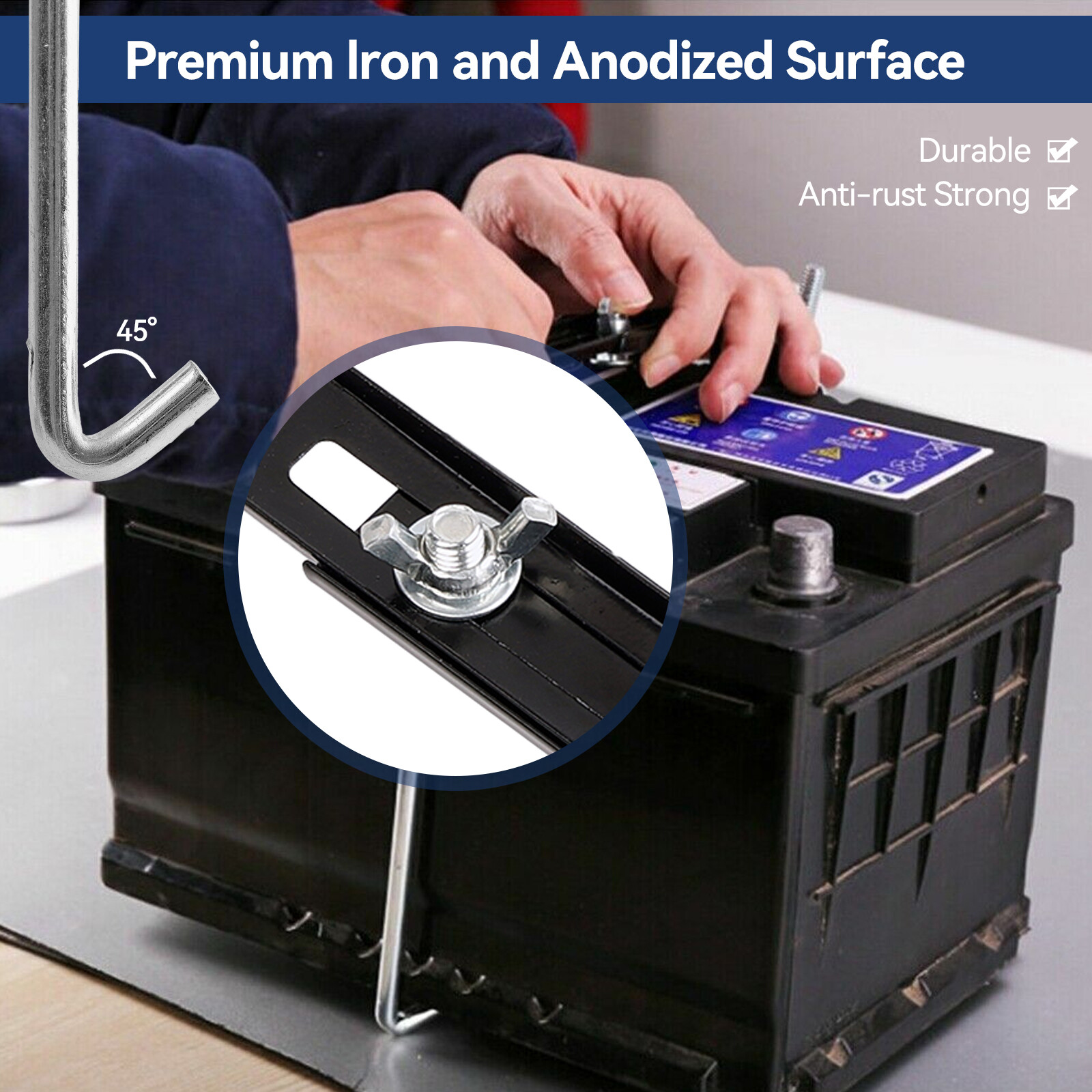 Car Battery Tie Down Bracket With J bolts Hold Down Sets 7.5''19cm ...