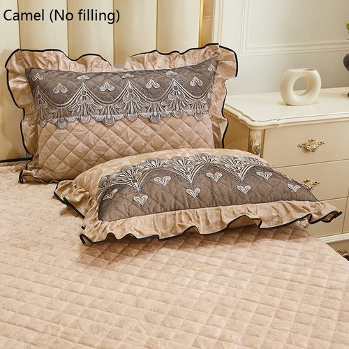 2X Pillowcase Embroidered Lace Velvet Ruffled Zip Pillow Case Home ...