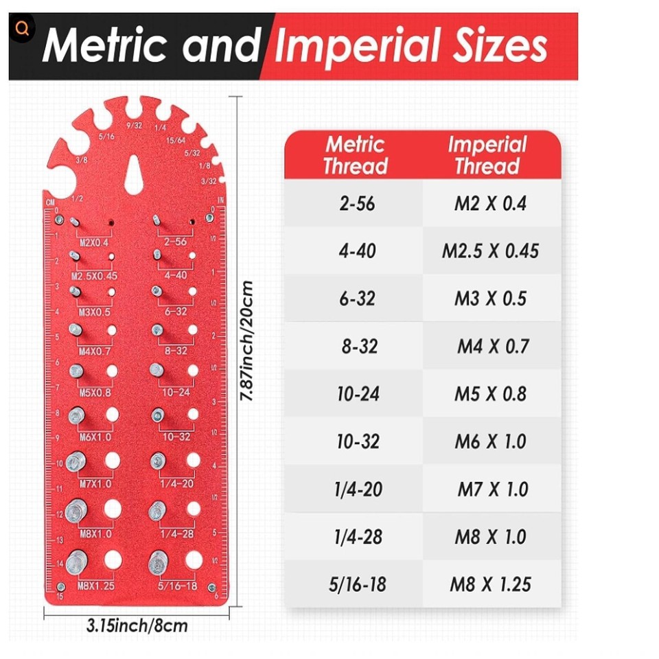 Nut and Bolt Thread Checker Board Screw Size Chart Screw Identifier ...