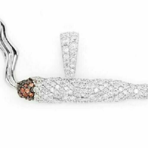 2CT Round Cut VVS1 Diamond Smoking Joint Pendant With Chain 14K White ...