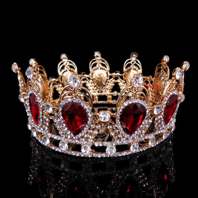6cm Tall Ruby Red Sparkling Crystal Gold Queen Crown Wedding Prom Party ...
