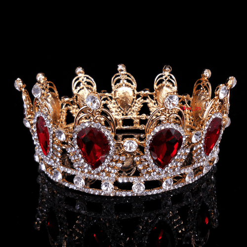 6cm Tall Ruby Red Sparkling Crystal Gold Queen Crown Wedding Prom Party ...