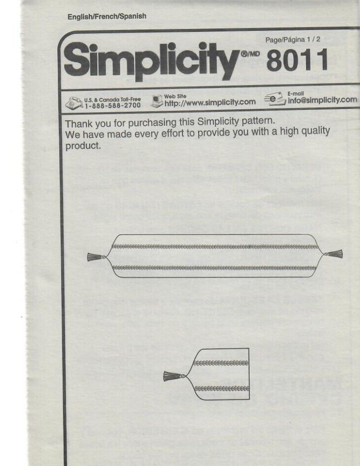 Simplicity It's So Easy Pattern A8011 One Size Table Runner and ...