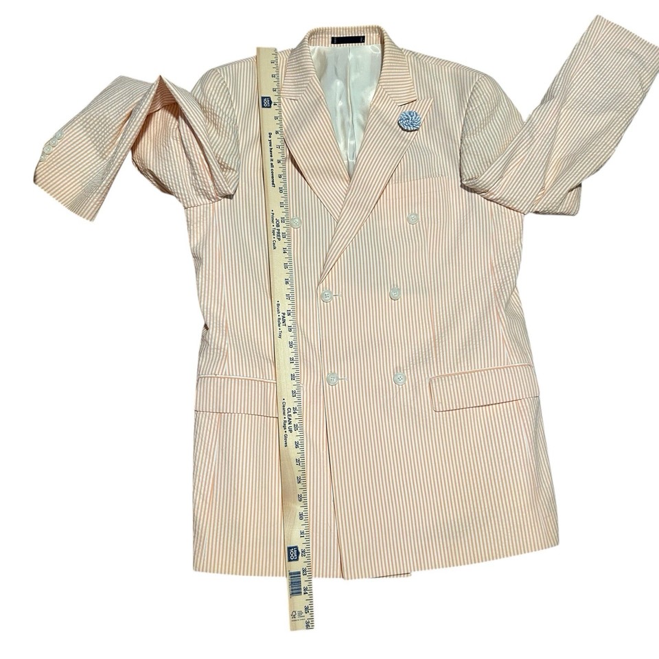 Paul Fredrick Seersucker Melon Striped Sports Jacket Coat Sz 40L 100% ...