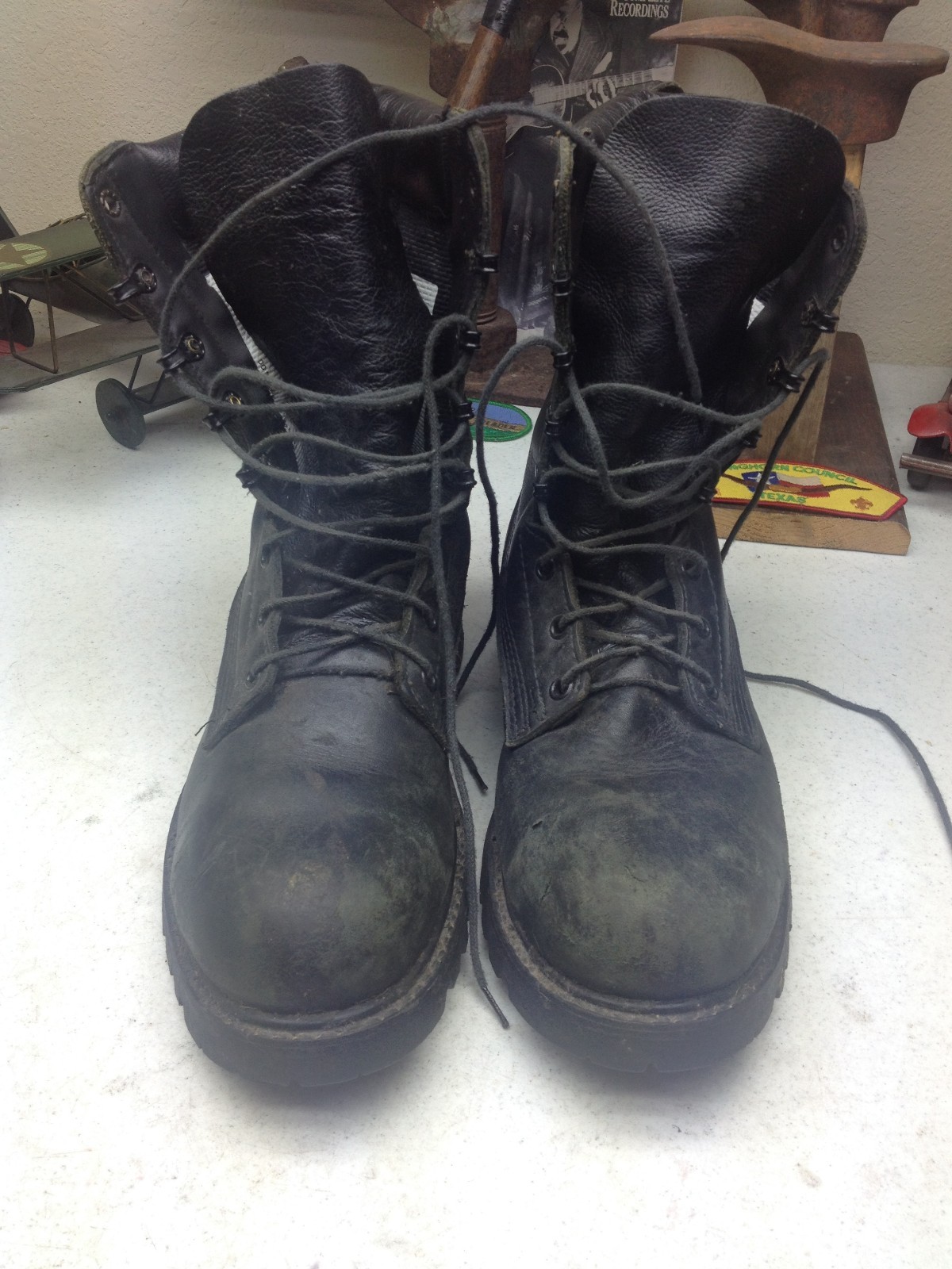 DISTRESSED FIREFIGHTER USA BLACK LEATHER LACE UP STEEL TOE BOSS WORK ...