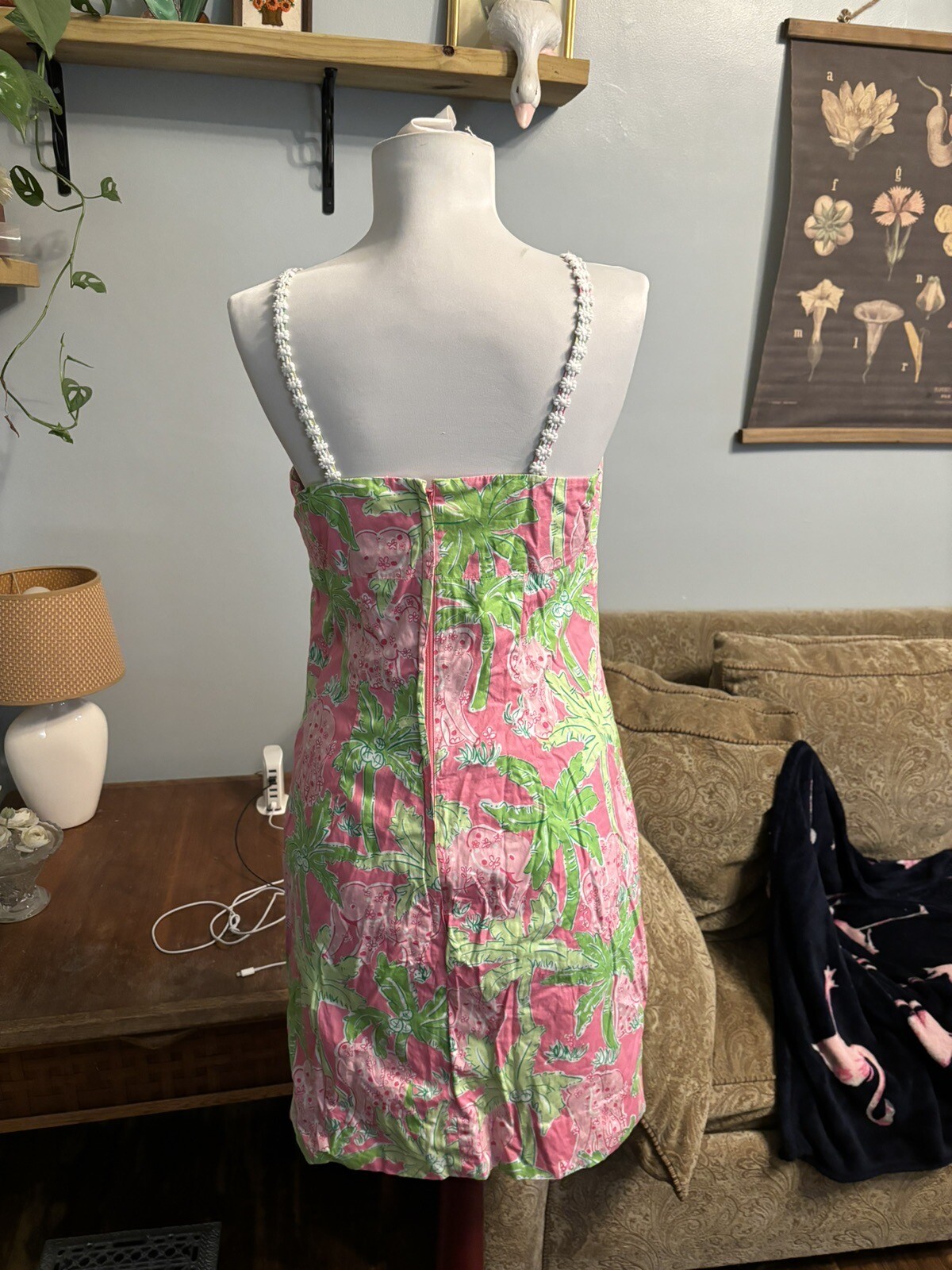 VTG Lilly Pulitzer Elephant Palm Tree Pink Green Dres… - Gem