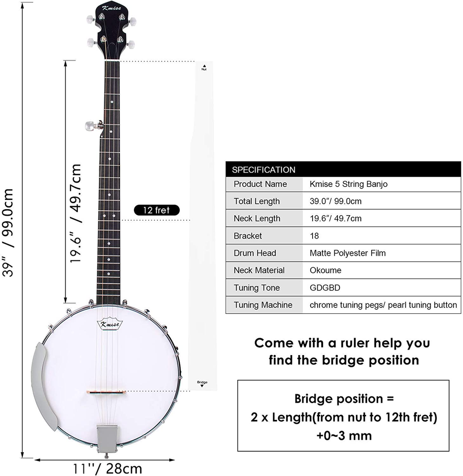 5 String Banjo,Professional Two-Way Truss Rod Open Back Banjos Starter ...