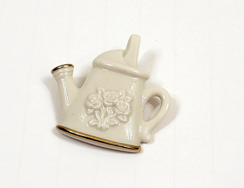 Lenox Brooch Lot 2 Watering Can & Egg W 24KT Gold Edging Hand Decorated ...