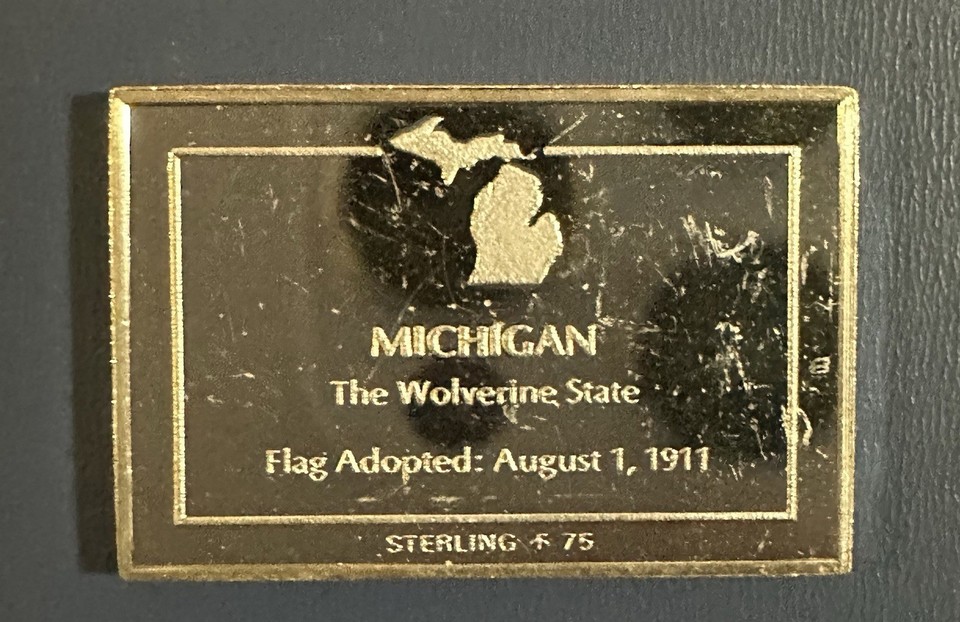 Vintage Sterling Silver Michigan Flag The Wolverine State Art Bar 4 ...