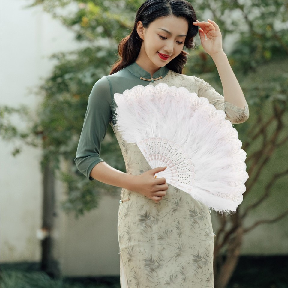 Feathered Hand Fan 20s Vintage Folding Fan Flapper Lace Hand Fan For ...