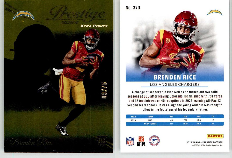 Brenden Rice 2024 Prestige Xtra Points Gold #370 /75 USC Chargers RC ...