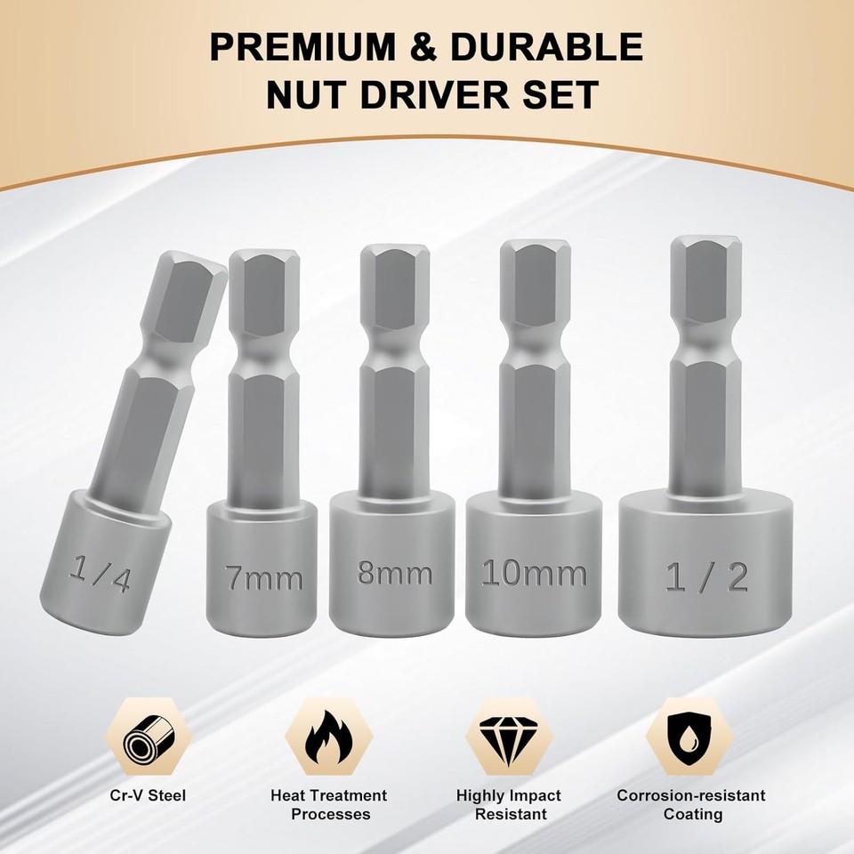 10PCS Power Nut Driver Set for Impact Drill, Professional Metric & SAE ...