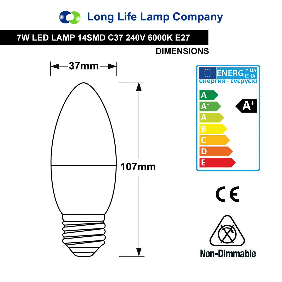 LED 7W = 60W Frosted Candle Light Bulb E27 ES High Power Cool White ...