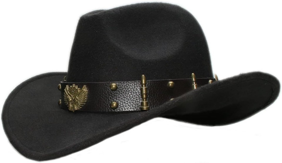 Black Western Cowboy Cowgirl Hat, Revolver Gun Bullet Strap, Men Women ...