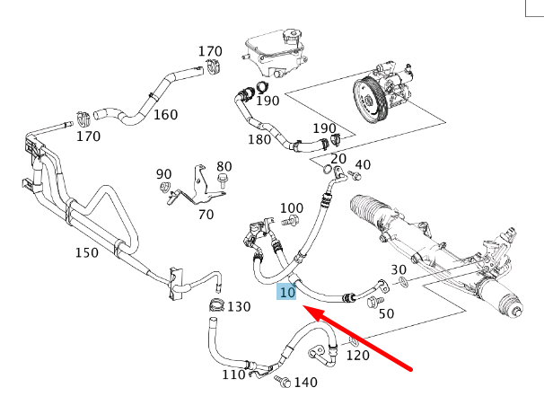 MERCEDES-BENZ C W204 POWER STEERING PRESSURE HOSE LHD A2074602024 ...