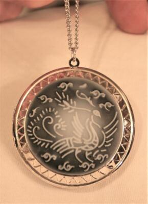 Lovely Mid-Sized Silvertone Shaded Blue Phoenix Rising Locket Pendant ...