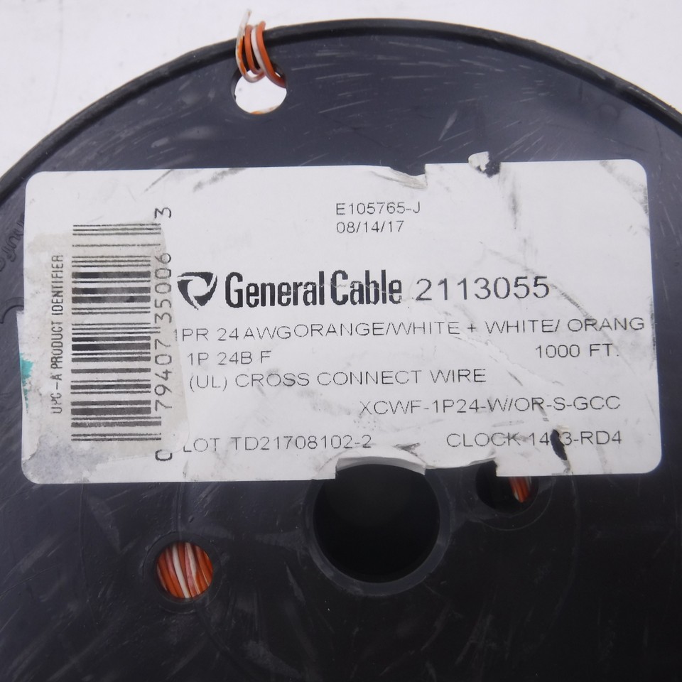 1000' 24AWG Cat3 Cross-Connect Wire 1 Pair Orange White XCWF-1P24-W/OR ...