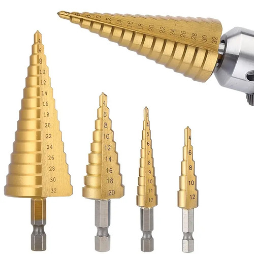 3PC HSS Steel Step Cone Drill Bits 3-12mm & 4-12/20mm Titanium Hole ...