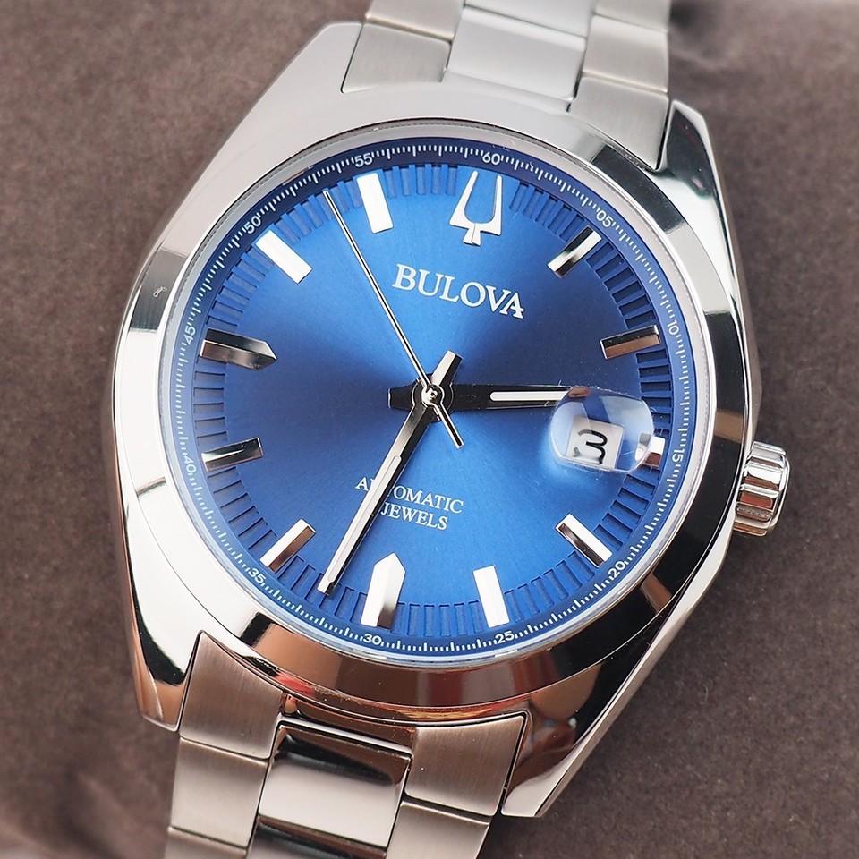 Men's Bulova Classic Surveyor 96B436 Blue Dial Steel Strap Automatic ...