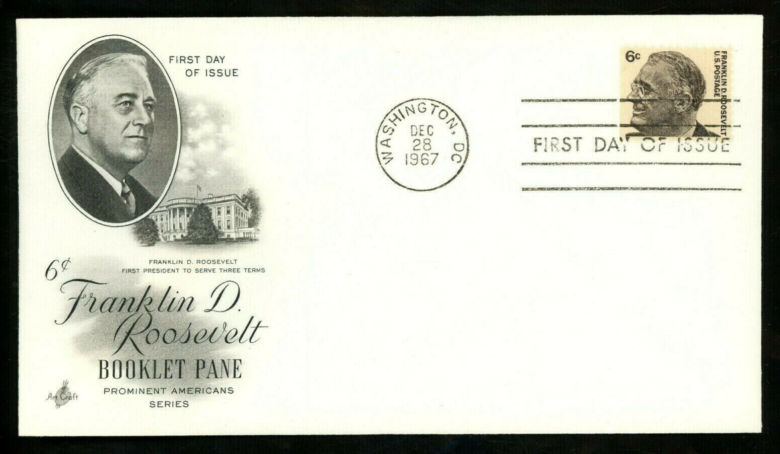 FDR FRANKLIN ROOSEVELT STAMP COLLECTOR 1967 BKLT PANE SINGLE ARTCRAFT ...