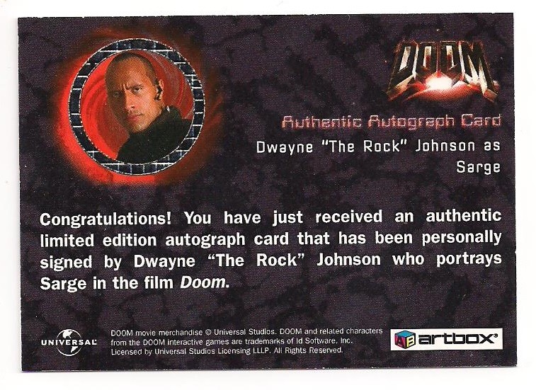 2005 ArtBox Doom DWAYNE "THE ROCK" JOHNSON AUTO RC FULL NAME Autograph ...