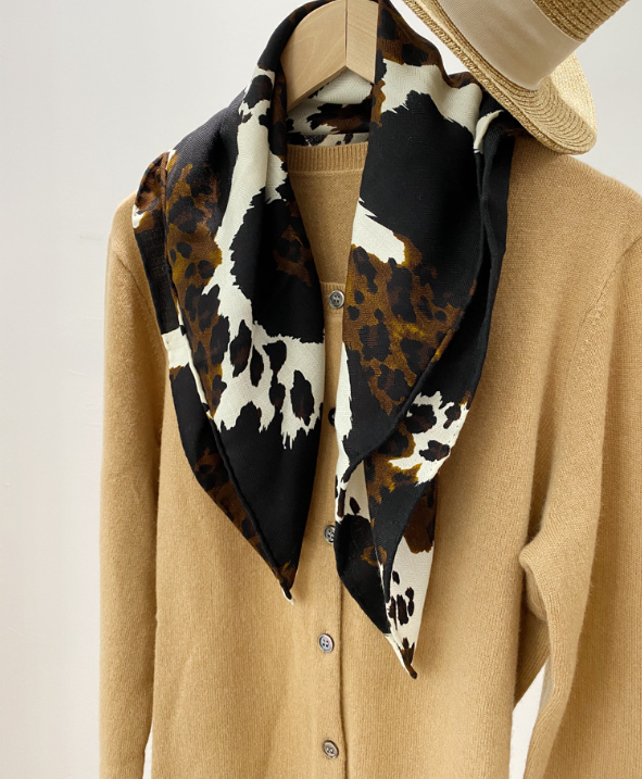 70% Cashmere 30% Silk Wrap Scarf Brown leopard Print Triangle Shawl ...
