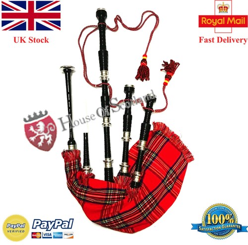 Scottish Bagpipe Full Set – Black with Silver Mounts Highland Bagpipes ...