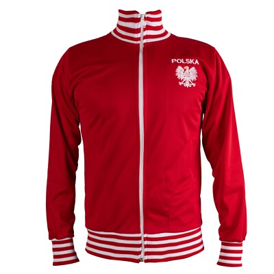 Classic Poland Polska Retro Football Red Jacket Zipped Men's Vintage ...