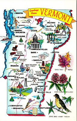Greetings From Vermont Vt. Map View Green Mountain State Vintage ...