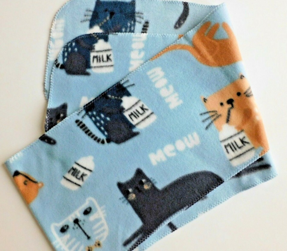 Cats Fleece Scarf on Blue Fabric Edges Stitched Size 9" x 59" Handmade ...