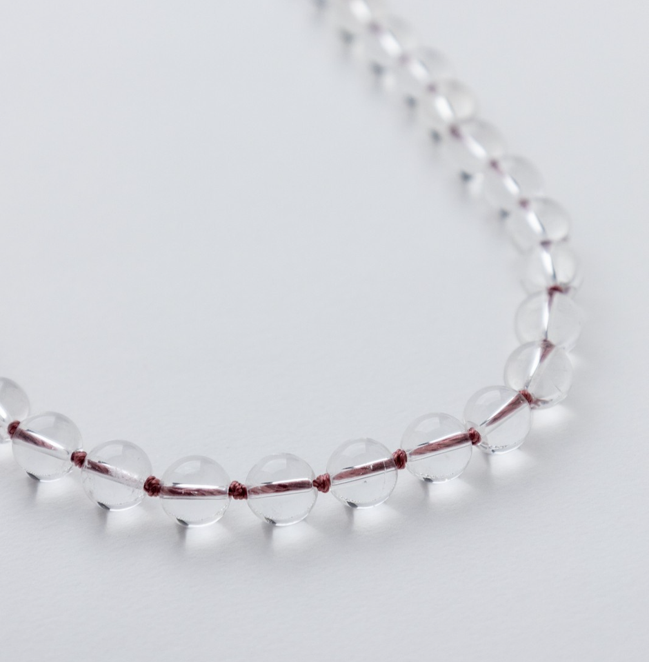 Clear Quartz Beaded Necklace Hand-Knotted made in UK Crystal Sterling ...