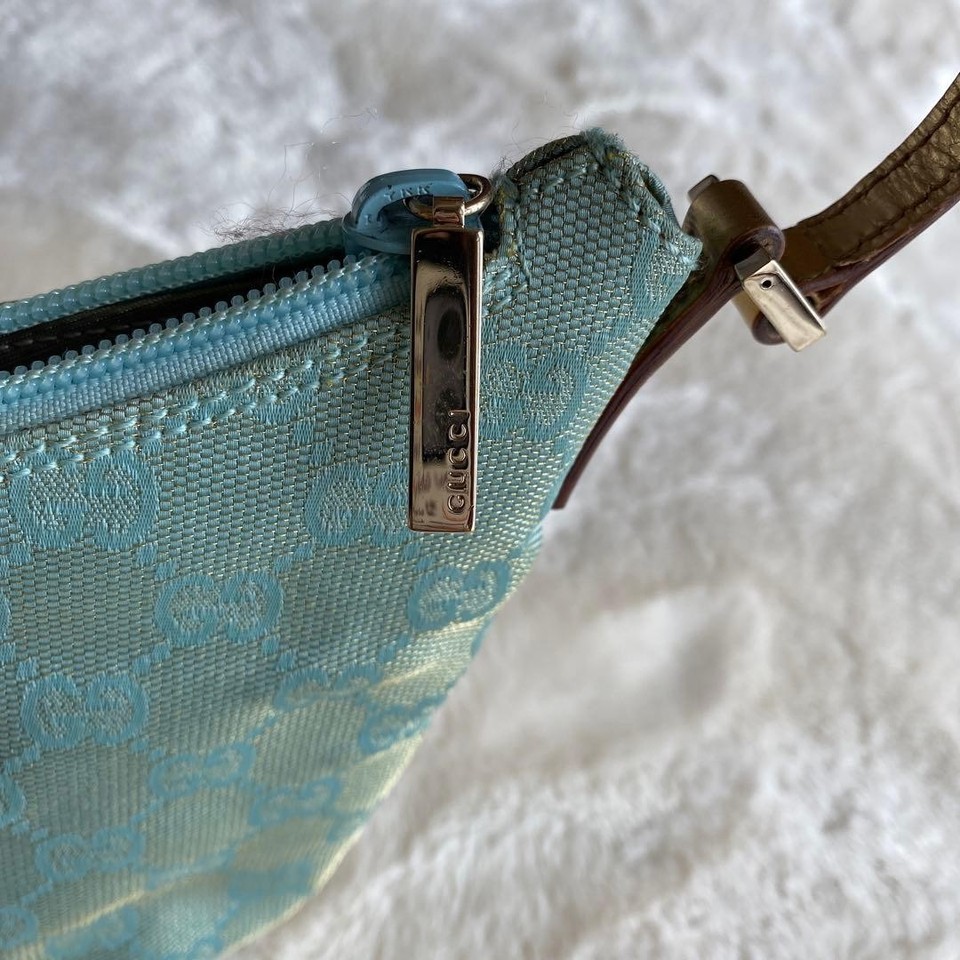GUCCI Leather Handbag Gold Light Blue Compact Vintage Authentic Bag ...