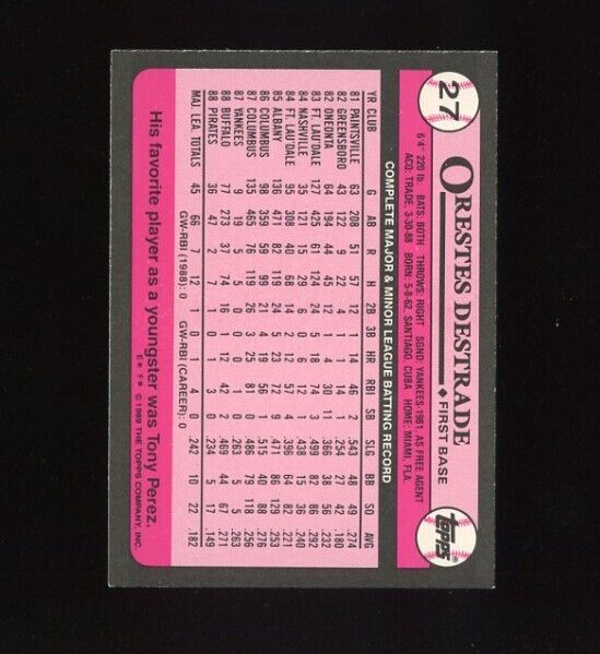 1989 TOPPS TIFFANY #27 ORESTES DESTRADE ROOKIE RC PITTSBURGH PIRATES | eBay