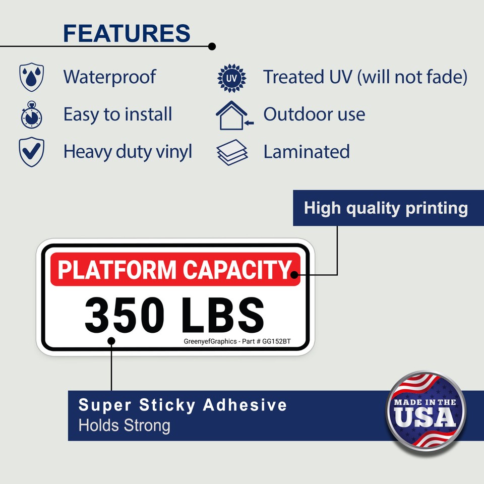 (2 Pack) Platform Capacity Sticker 350 lbs (159 kg) Safety OSHA ...