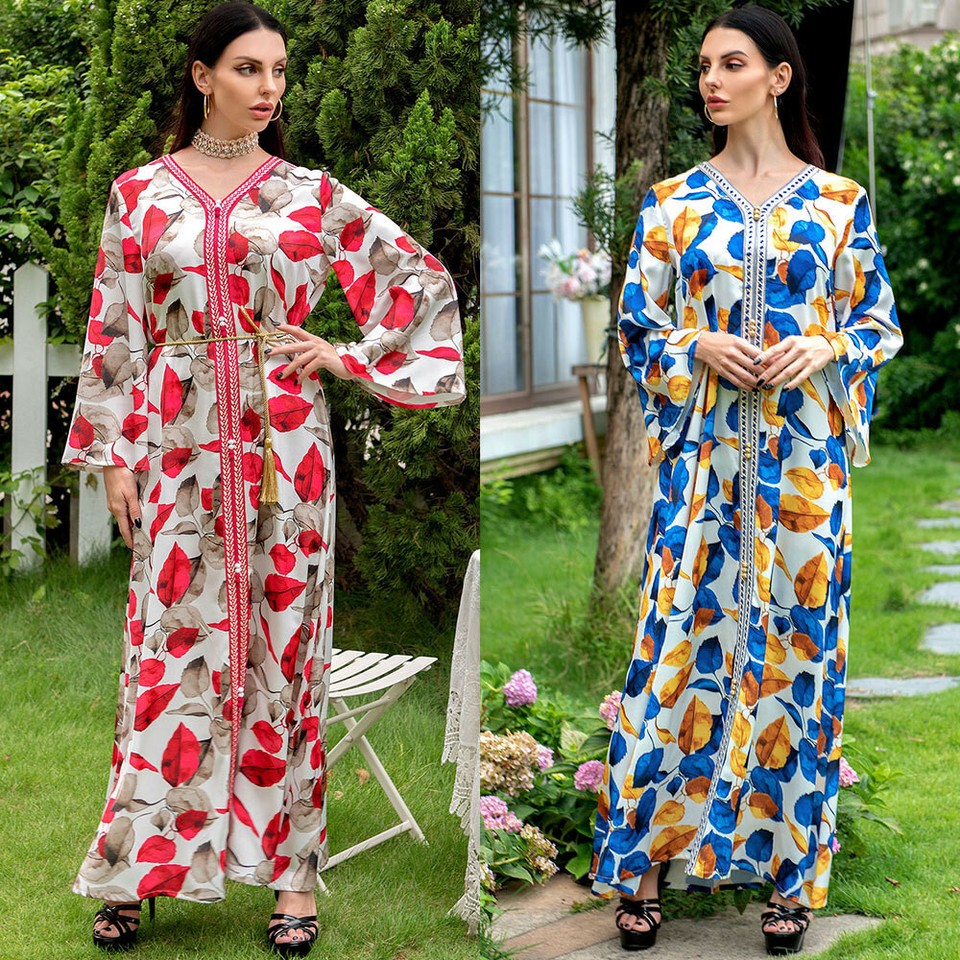 Muslim Women Abaya Maxi Dress Turkey Kaftan Islamic Long Robes Vintage ...