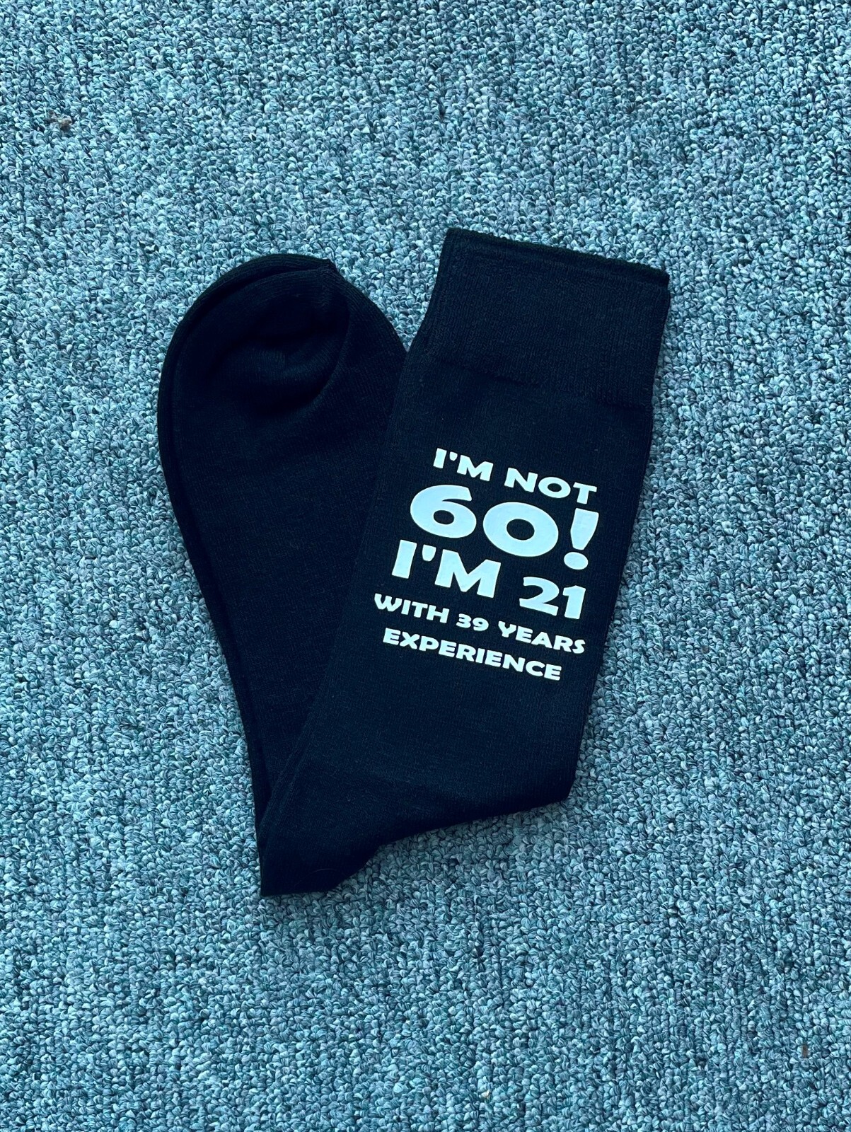 Men's 60th Birthday Socks Black Socks with White Vinyl Print I'm not 60 ...