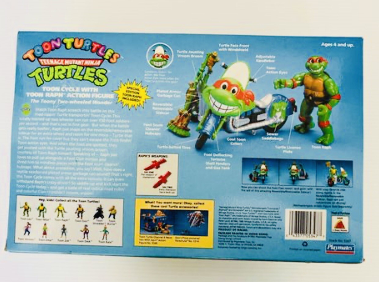 Teenage Mutant Ninja Turtles TMNT TOON CYCLE w/ RAPH Figure Playmates ...