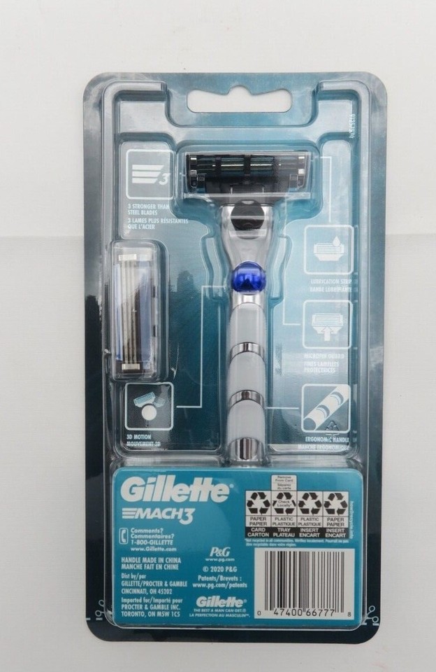 Gillette Mach3 2 Cartridges 1 Razor 3D Motion Movement 3 Steel Blade ...