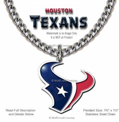 LARGE HOUSTON TEXANS NECKLACE STAINLESS STEEL CHAIN NFL FOOTBALL NEW ...