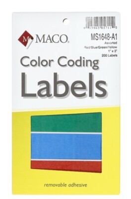 Maco Color Coded Labels - Size 1” X 3” - Qty 200 | eBay