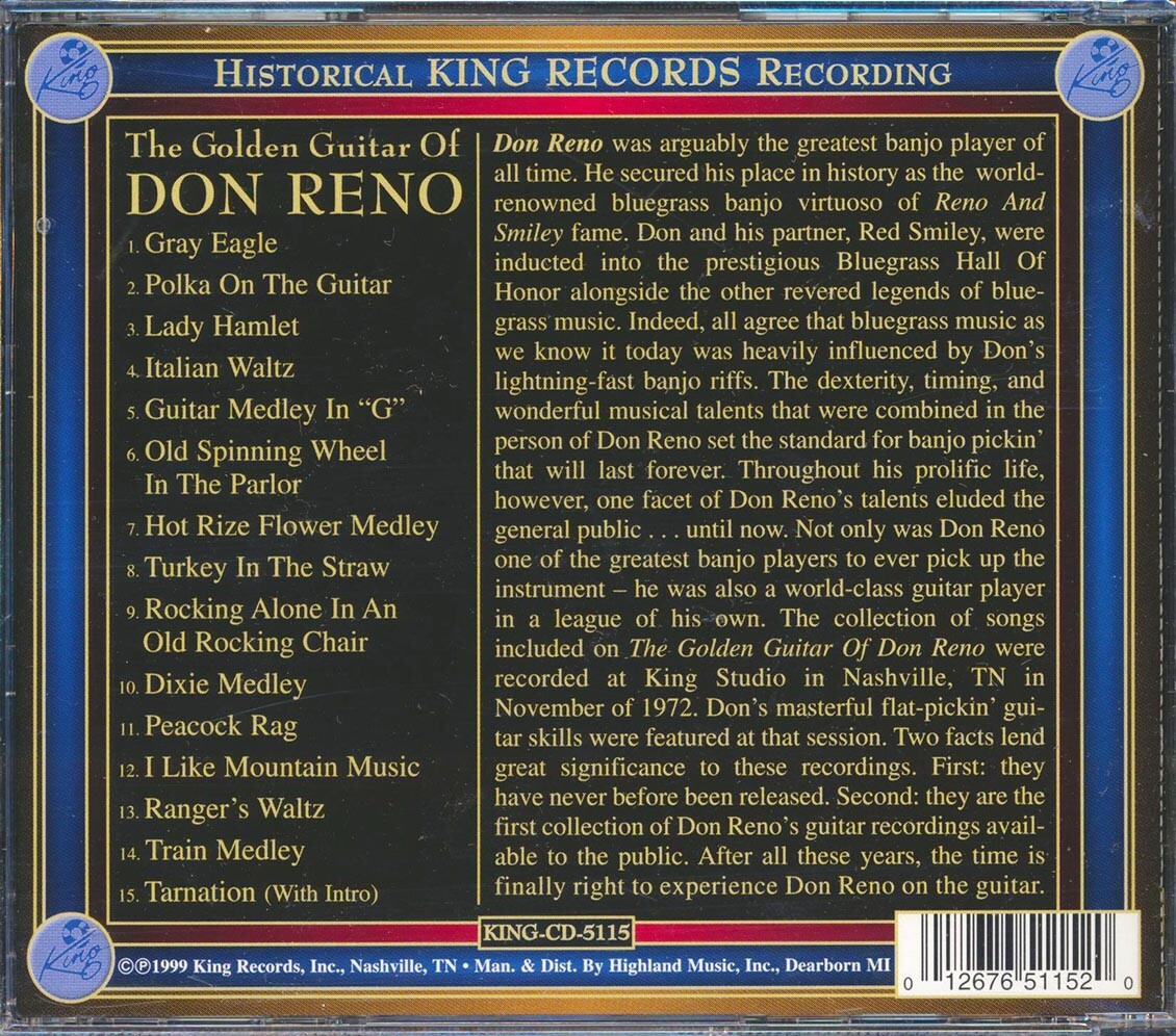 The Golden Guitar of Don Reno by Don Reno (CD, Jan-2000, King) for sale ...