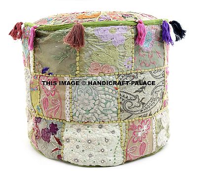 Pouf Ottoman Indian Saree Pouffe Foot stool Round Decorative Poof Floor ...