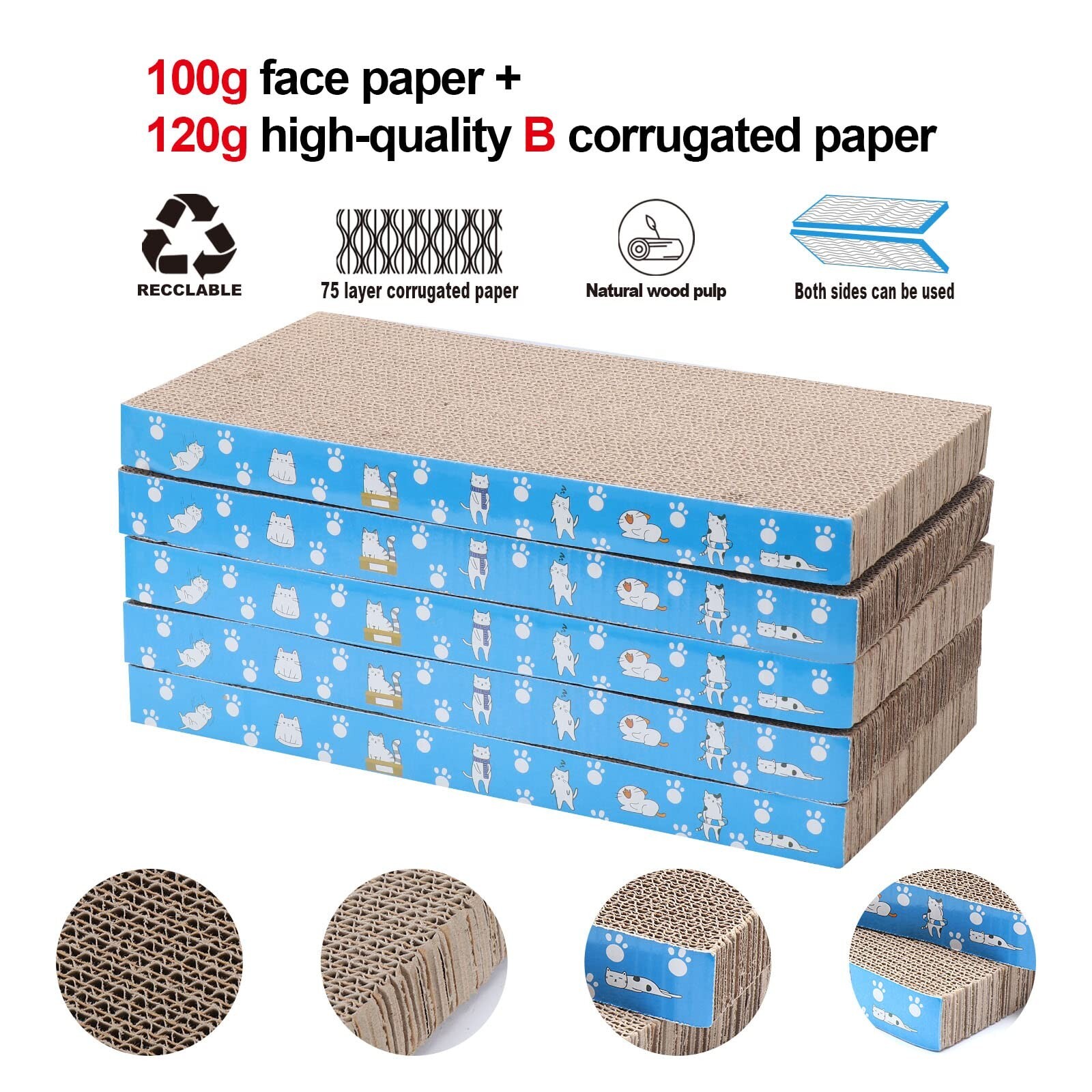 5 Packs in 1 Cat Scratch Pad, Cat Scratcher Cardboard,Reversible ...