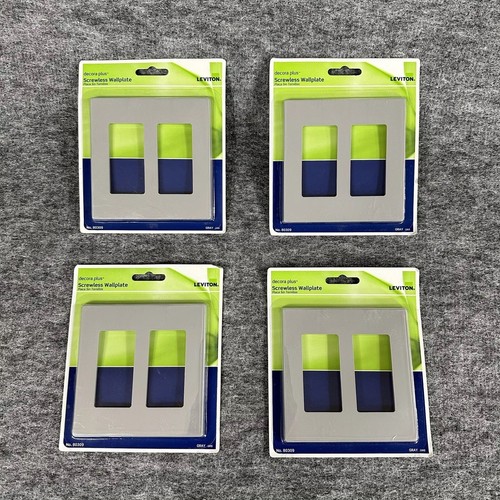 Lot of 4 Leviton Grey 2-Gang Decora Plus Screwless Wallplate Cover R74 ...