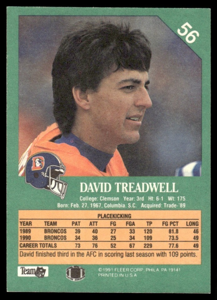 1991 Fleer David Treadwell Denver Broncos #56 | eBay